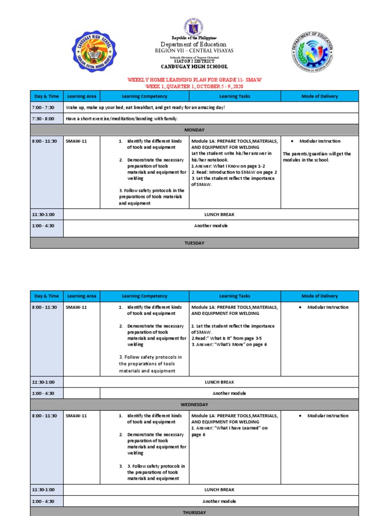 Weekly-Home-Learning Plan-SMAW 11 | PDF | Applied Psychology ...