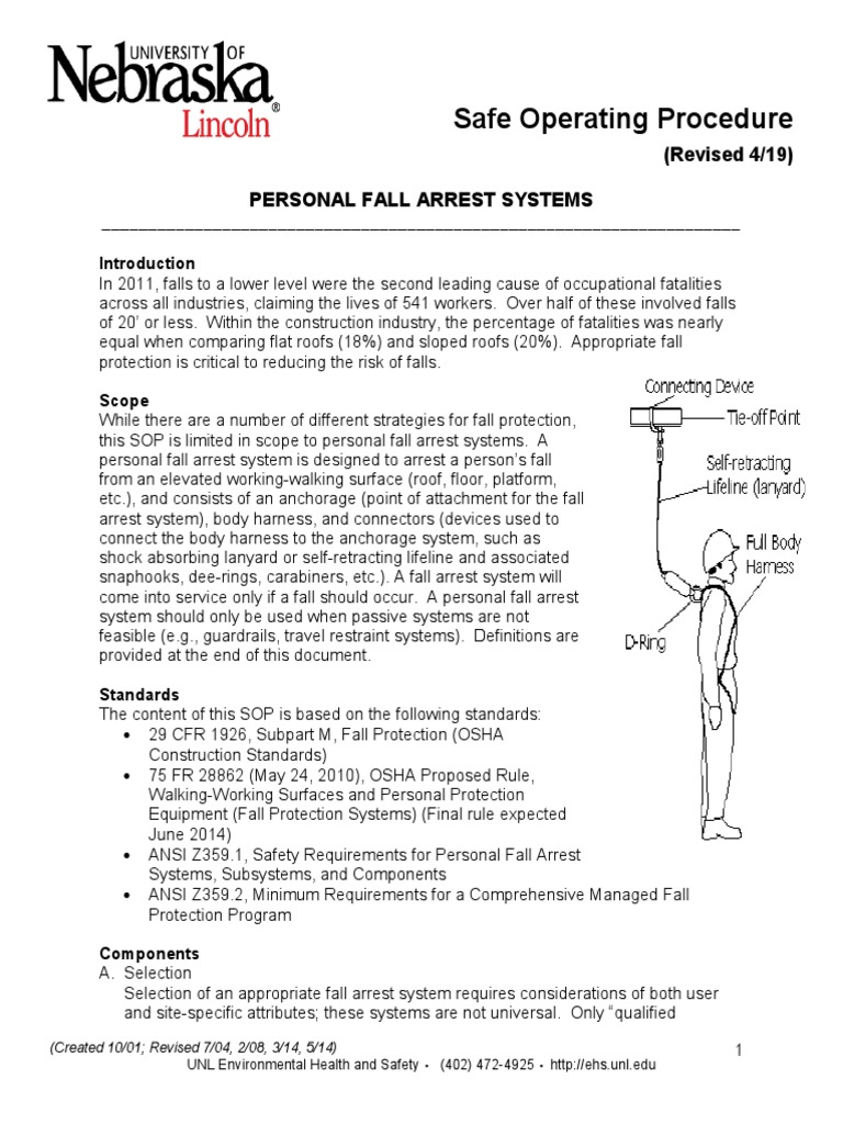 Safe Operating Procedure: (Revised 4/19) Personal Fall Arrest Systems ...