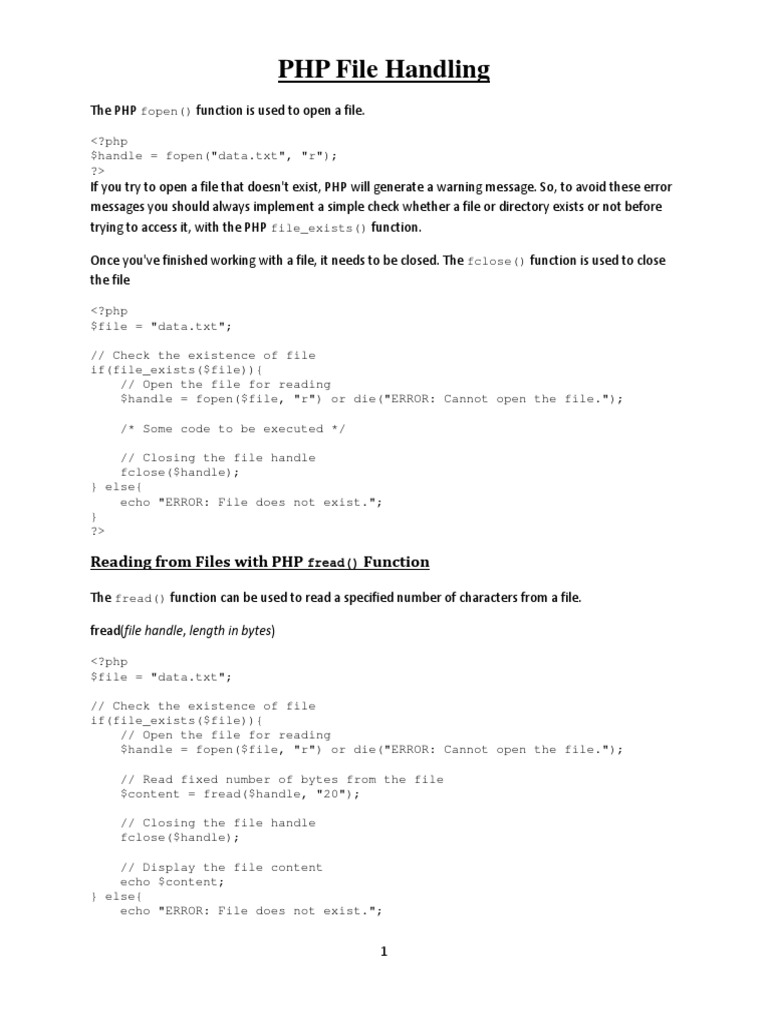Php File Handling Reading From Files With Php Function Pdf Cookie Php 4809