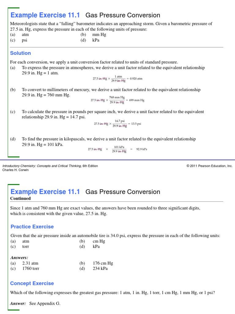 Example Exercise 11.1: Gas Pressure Conversion | PDF | Atmospheric ...