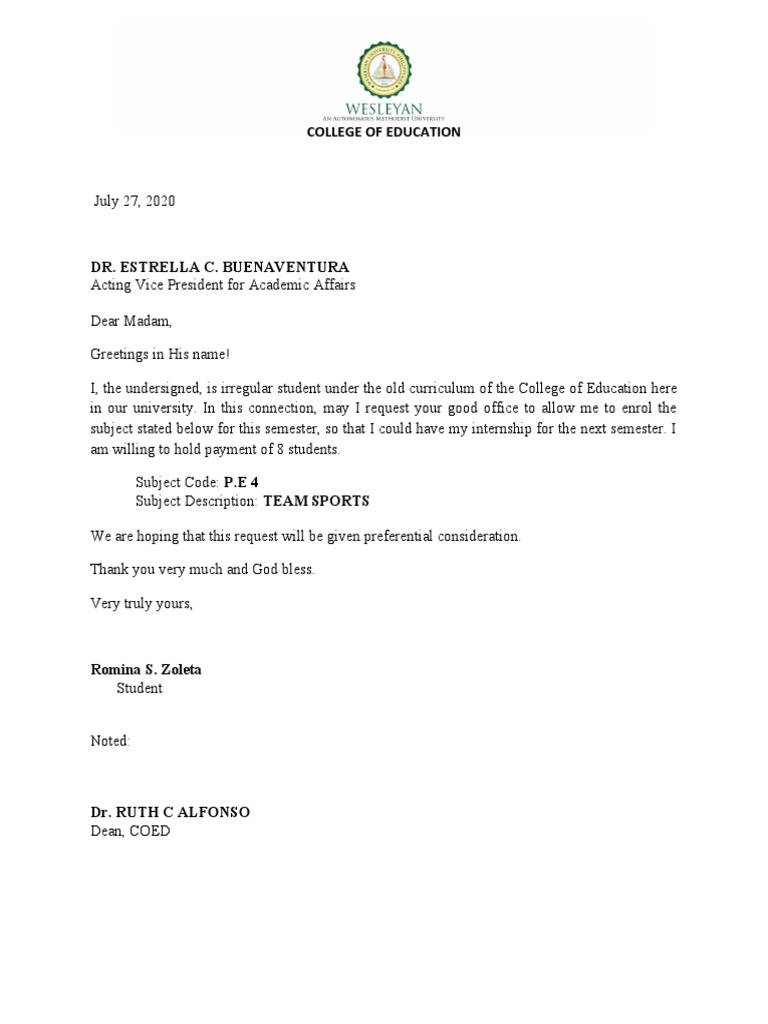 P.E 4 Request Letter | PDF