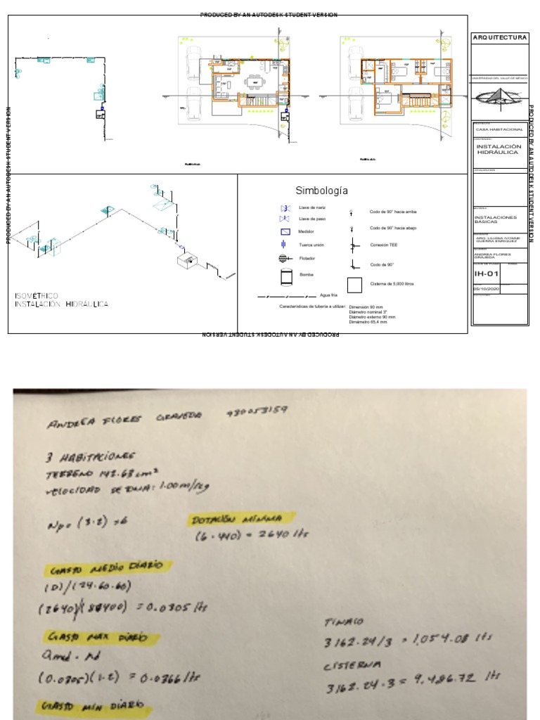 Layout y Cálculo de Tinaco y Cisterna | PDF | Ingeniería hidráulica | Plomería