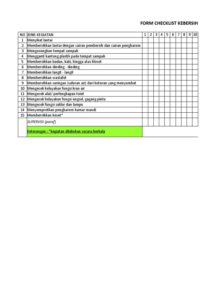 Form Checklist Kebersihan Harian | PDF | Sains & Matematika
