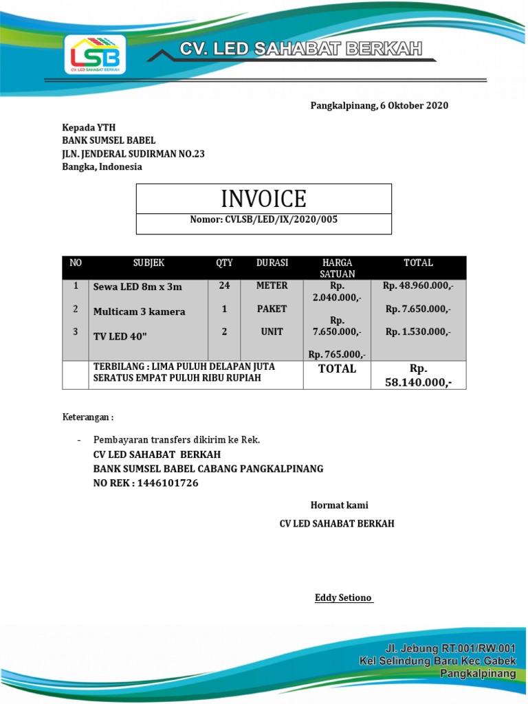 Invoice dan Kwitansi CV LED Sahabat Berkah | PDF
