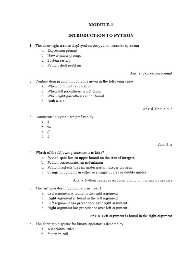 Introduction to Python MCQs | PDF | Bracket | Parameter (Computer Programming)