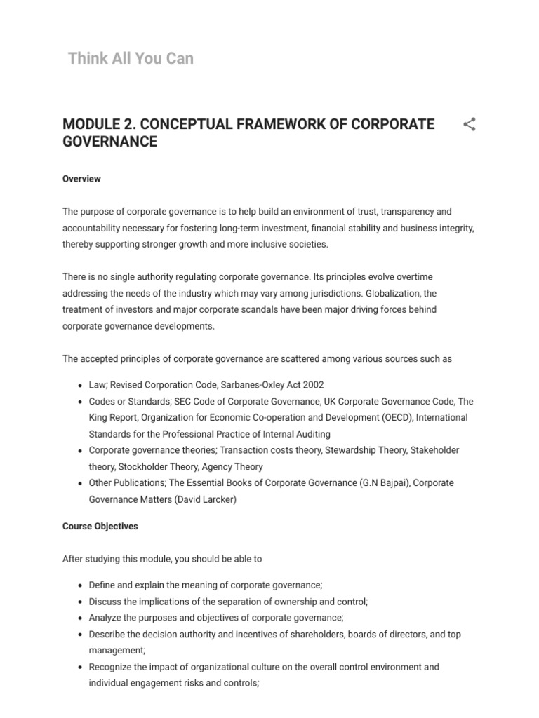 Module 2. Conceptual Framework of Corporate Governance | PDF ...
