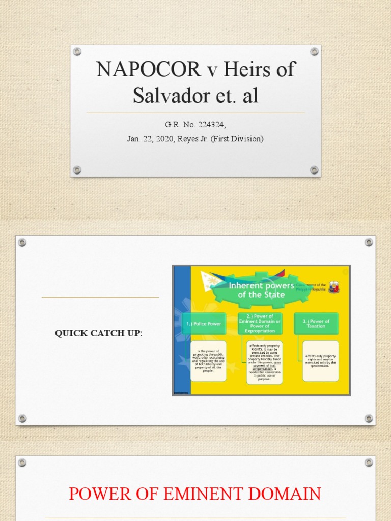 NAPOCOR V Heirs of Salvador Et | PDF | Just Compensation | Eminent Domain