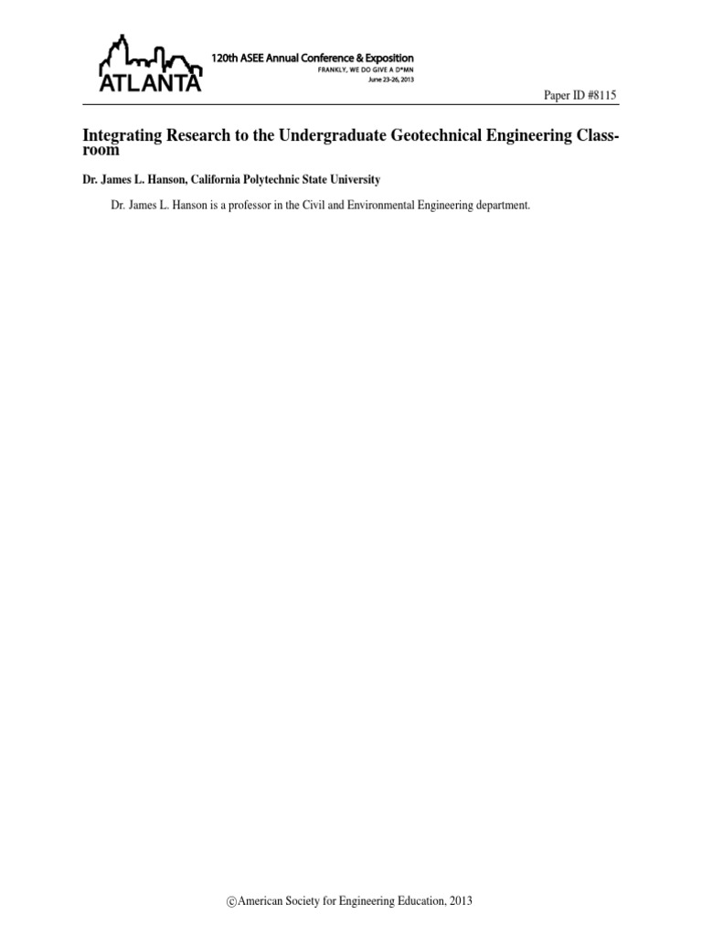 Integrating Research To The Undergraduate Geotechnical Engineering Class-Room | PDF ...