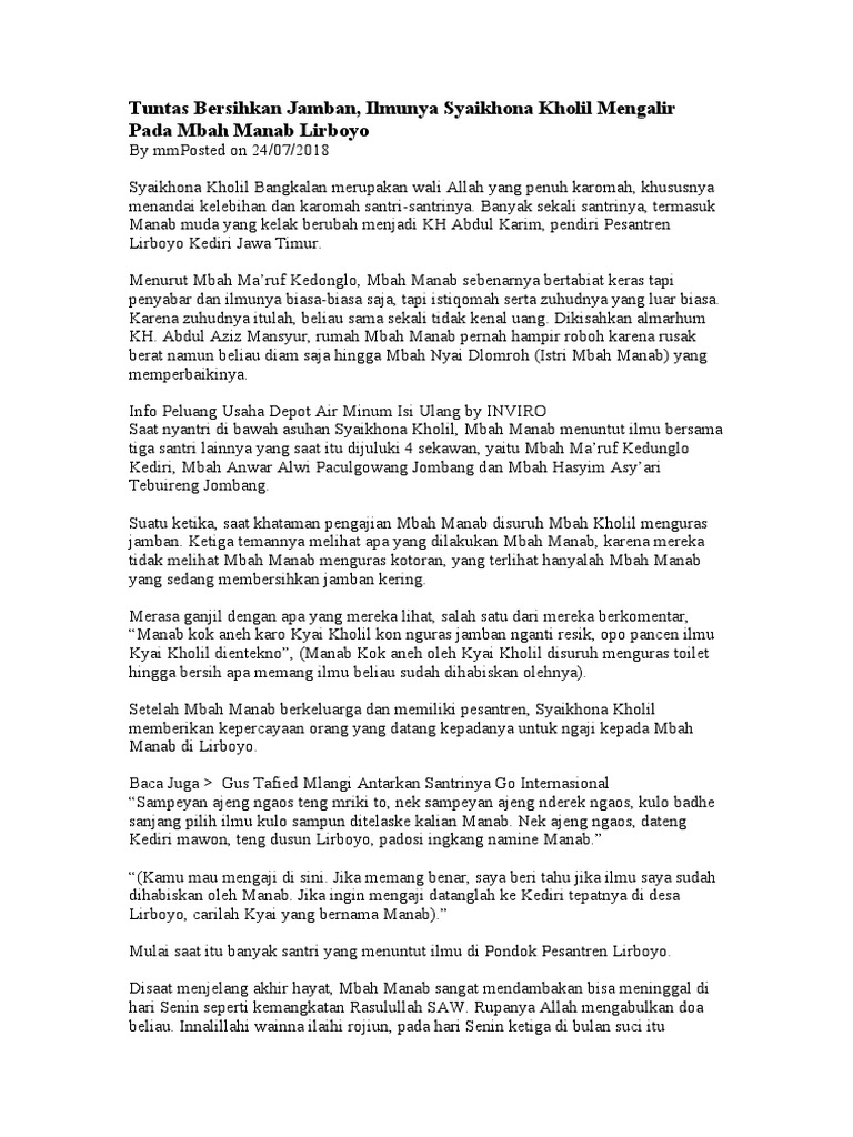 Biografi Mbah Manab Lirboyo | PDF