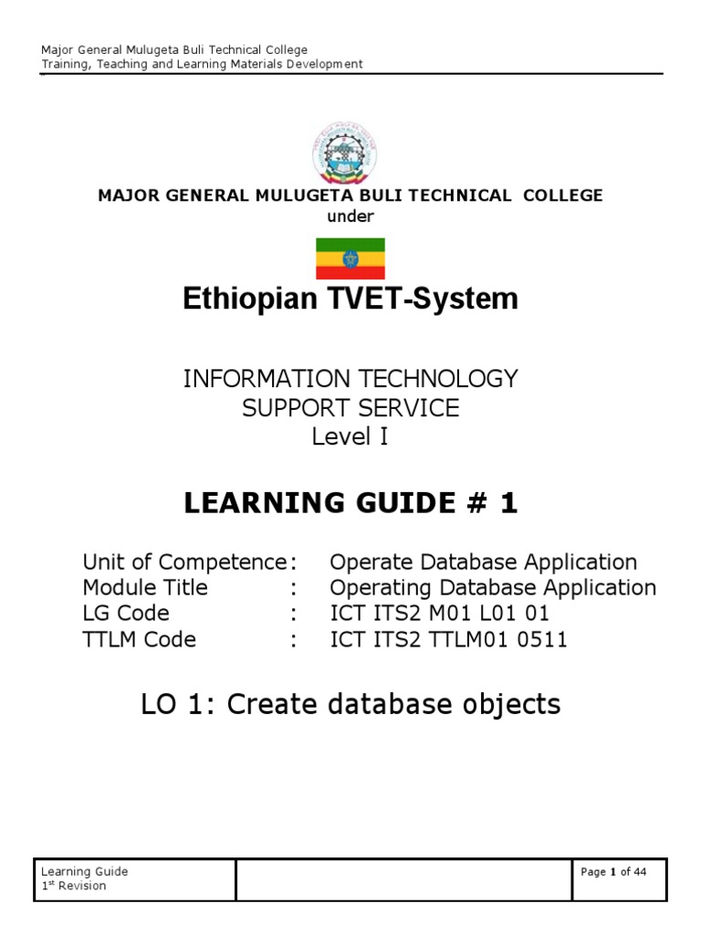 Ethiopian TVET-System: Learning Guide # 1 | PDF | Microsoft Access ...