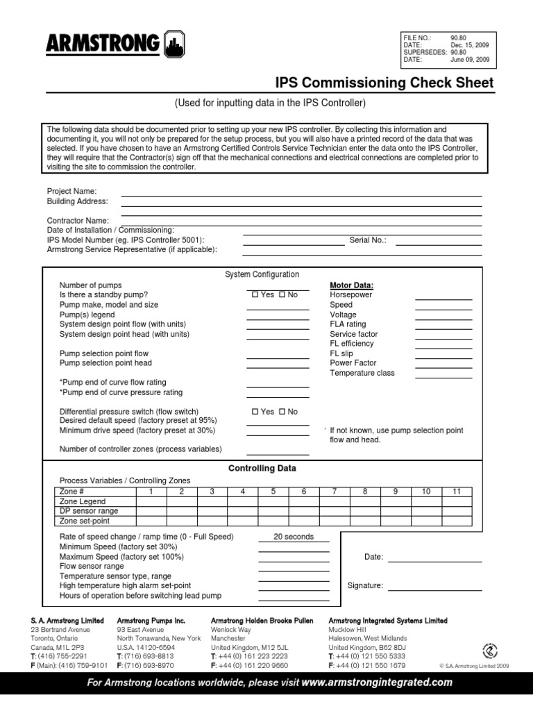 IPS Commissioning Check Sheet: (Used For Inputting Data in The IPS Controller) | PDF | Pump | Switch