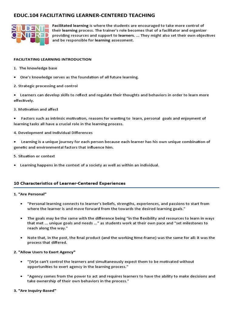 EDUC104 Facilitated Learner Centered Teaching | PDF | Learning | Curriculum