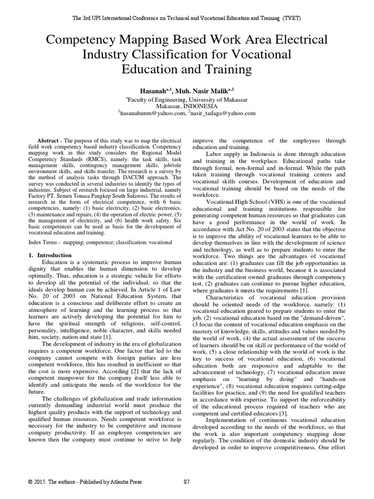 Competency Mapping Based Work Area Electrical Industry Classification ...