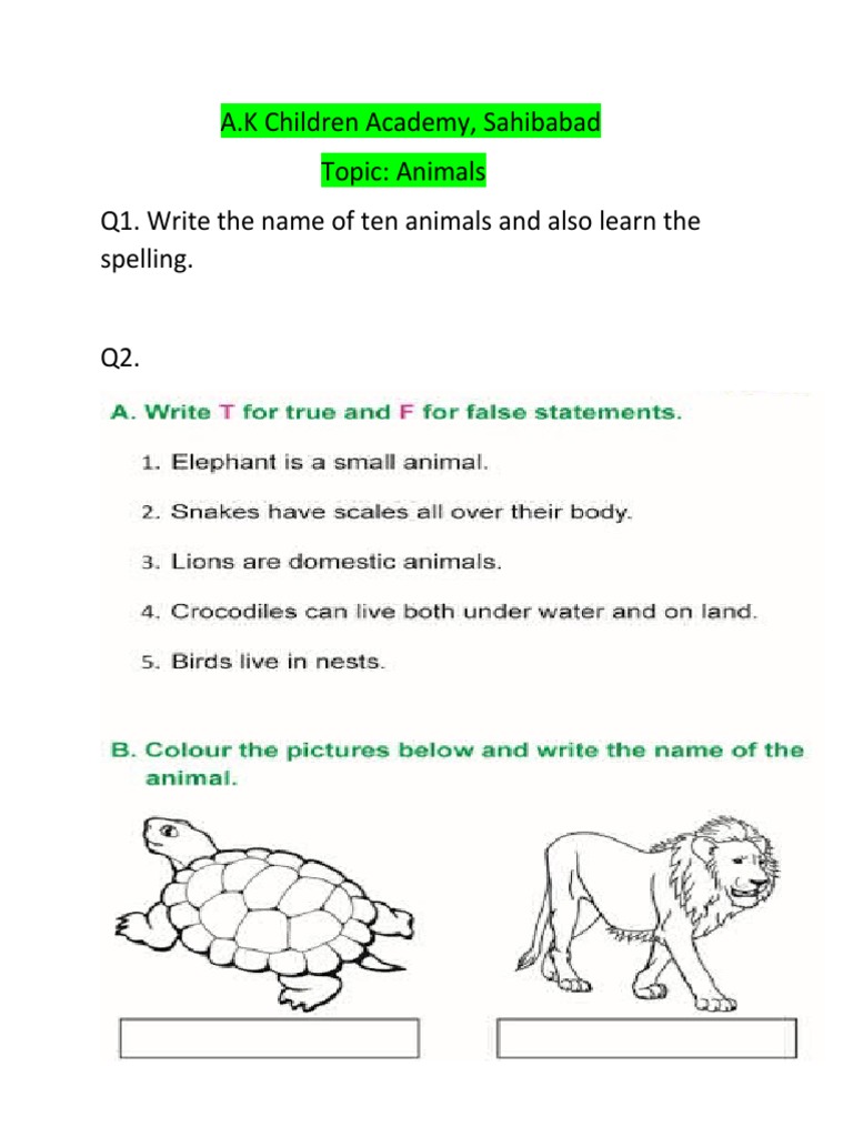 Animals Class 1 (22-9-20) | PDF