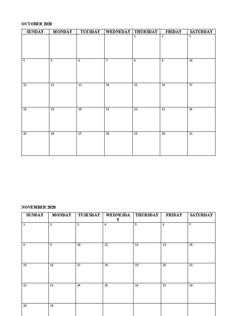 OCTOBER 2020 Sunday Monday Tuesday Wedneday Thursday Friday Saturday | PDF