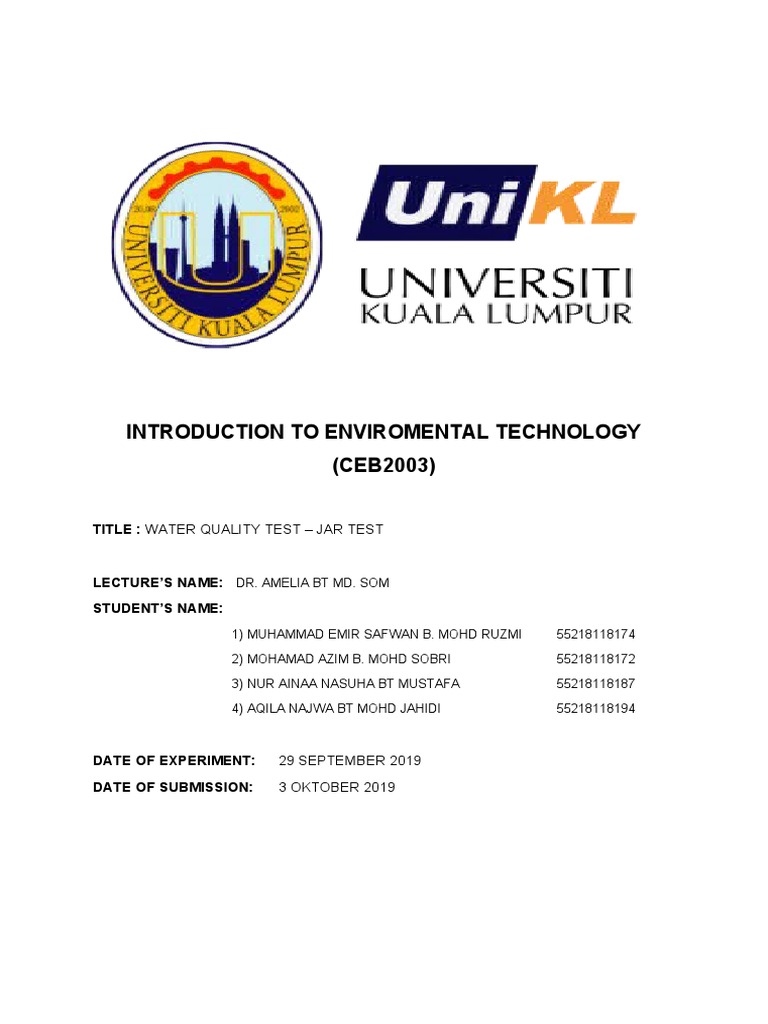 Lab Report Jar Test | PDF | Environmental Issues With Water | Water ...