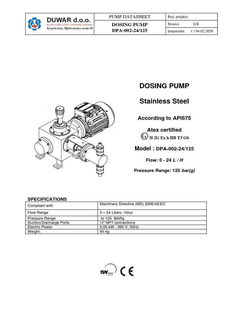 Technical Datasheet DPA-002-24-125 | PDF | Pump | Mechanical Engineering