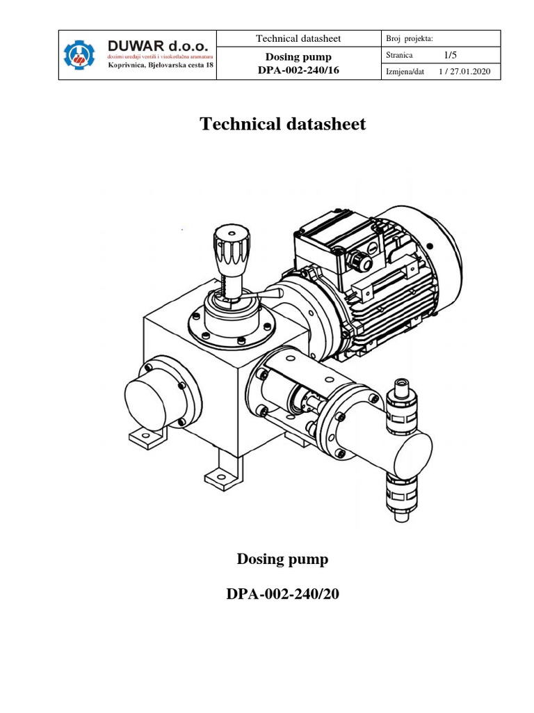 Technical Datasheet DPA-002-240-16 | PDF | Pump | Mechanical Engineering