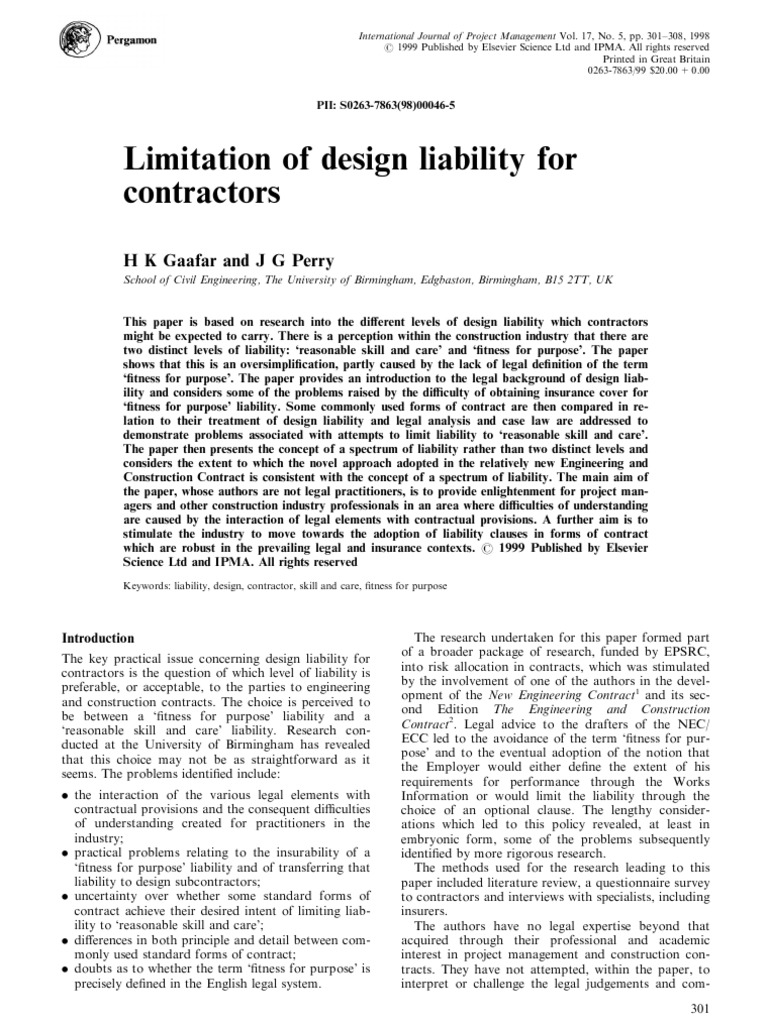 Limitation of Design Liability For Contractors | PDF | Contractual Term ...