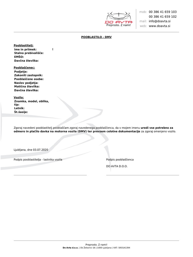 Pooblastilo DMV PDF | PDF
