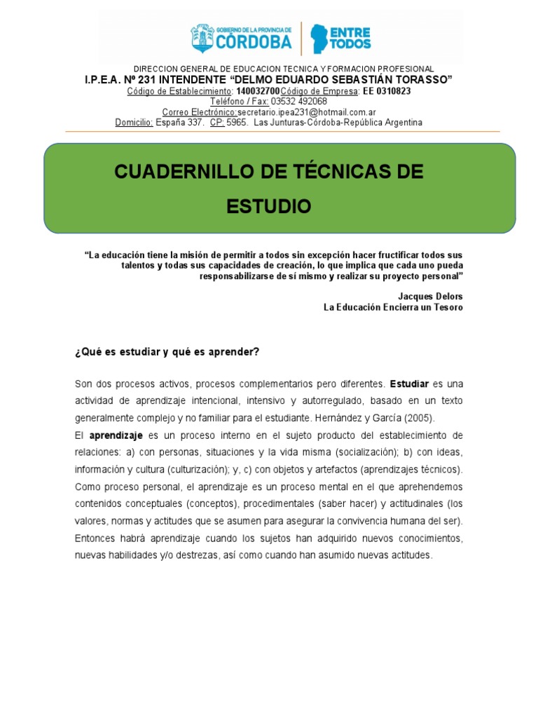 Cuadernillo Tecnicas de Estudio | PDF | Aprendizaje | Epistemología