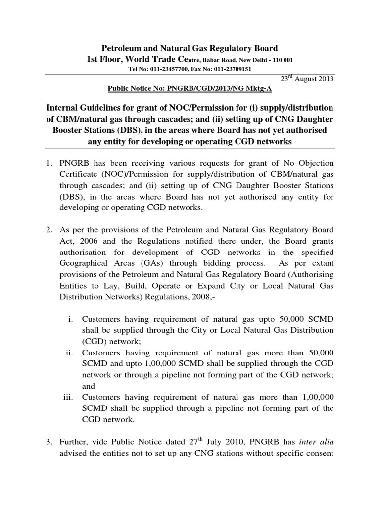 Public Notice No: PNGRB/CGD/2013/NG Mktg-A: 23 August 2013 | PDF ...