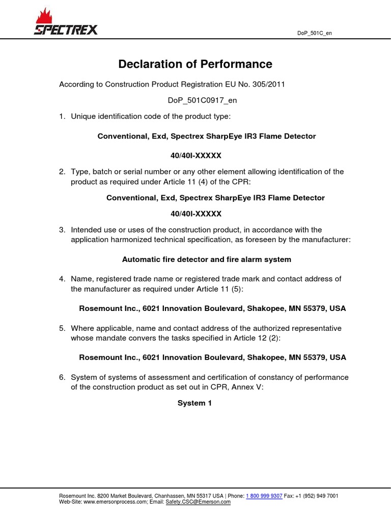 Flame Detector Performance Declaration | PDF | Technology & Engineering