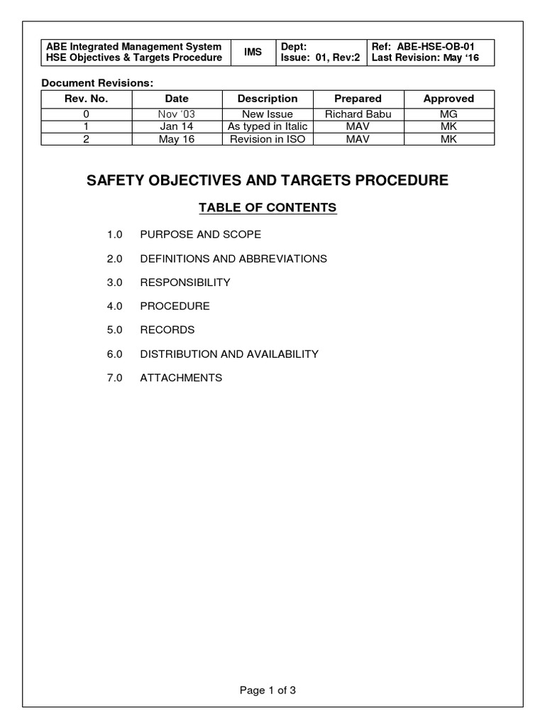 HSE-Objectives & Targets ABE-HSE-OB-01 PDF | PDF | Safety | Business