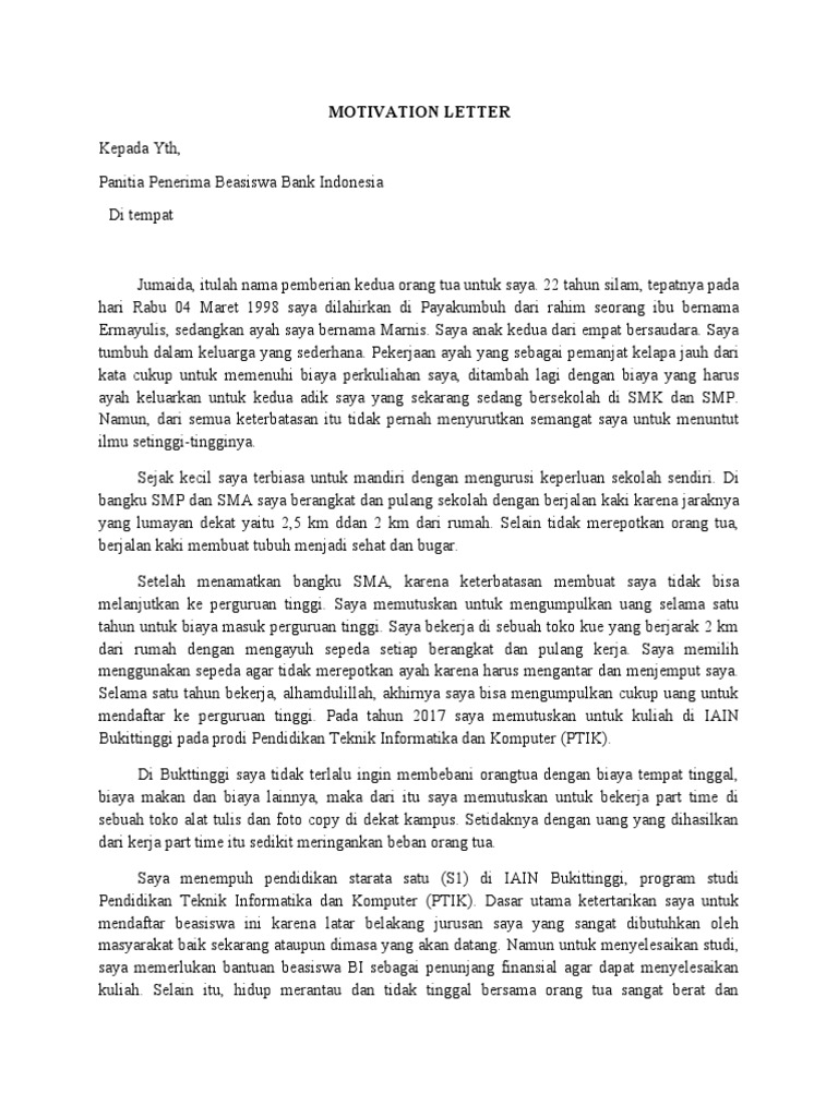 Contoh Motivation Letter | PDF