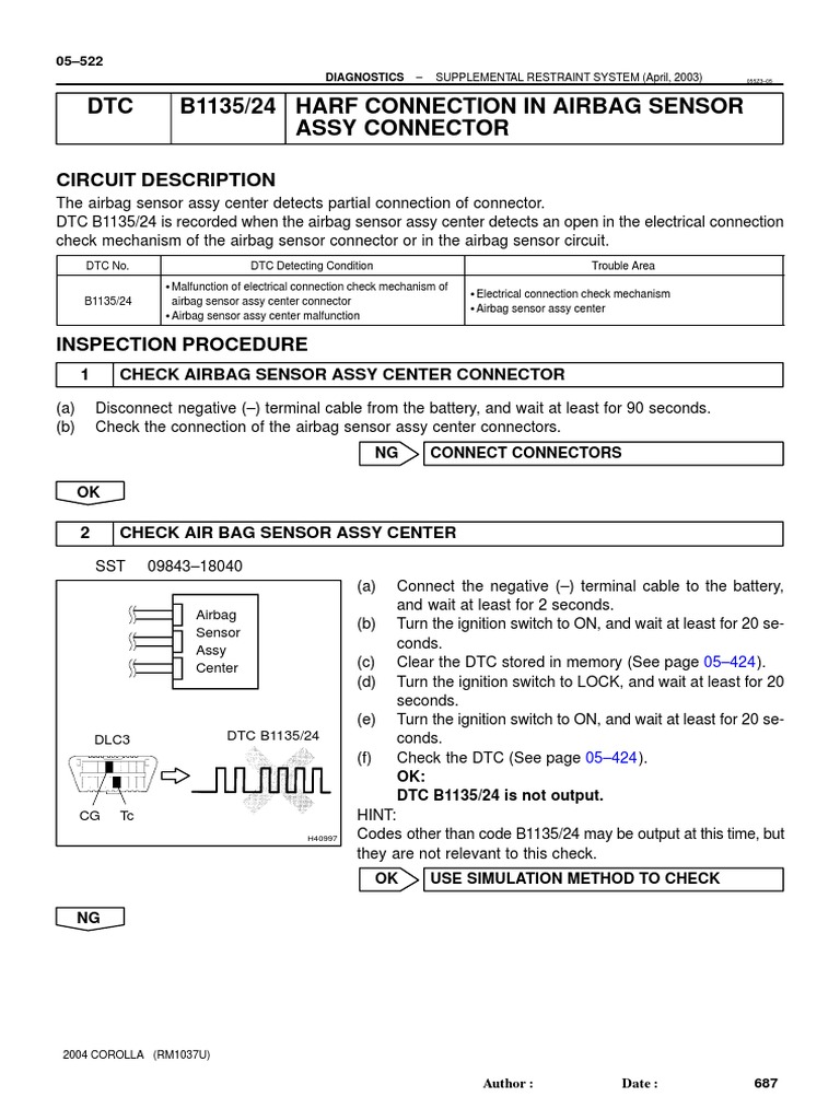 DTC B1135/24 Harf Connection in Airbag Sensor Assy Connector | Download ...