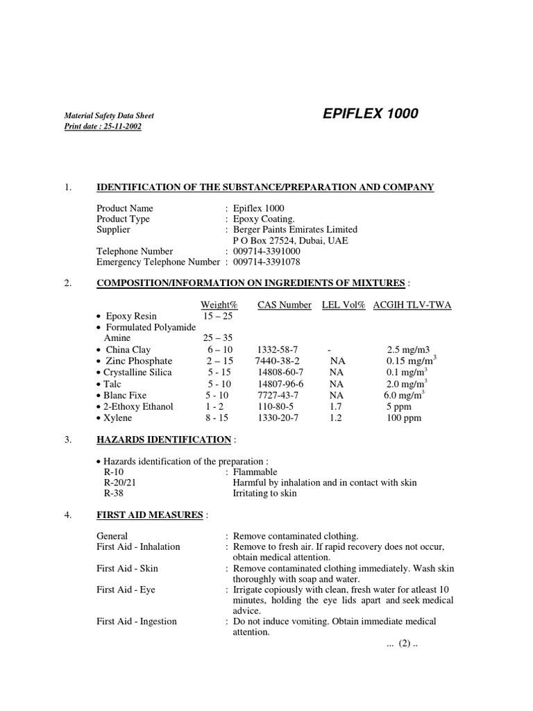 EPIFLEX 1000: Identification of The Substance/Preparation and Company | PDF | Combustion | Fires