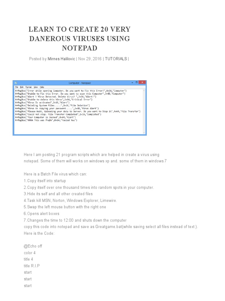 Learn To Create 20 Very Danerous Viruses Using Notepad - The Next Hack ...