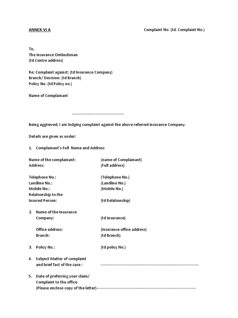 Ombudsman Complaint Form1 | PDF | Insurance | Business Law
