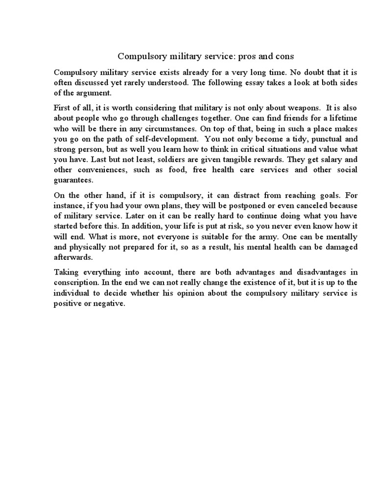 Compulsory Military Service: Pros & Cons | PDF