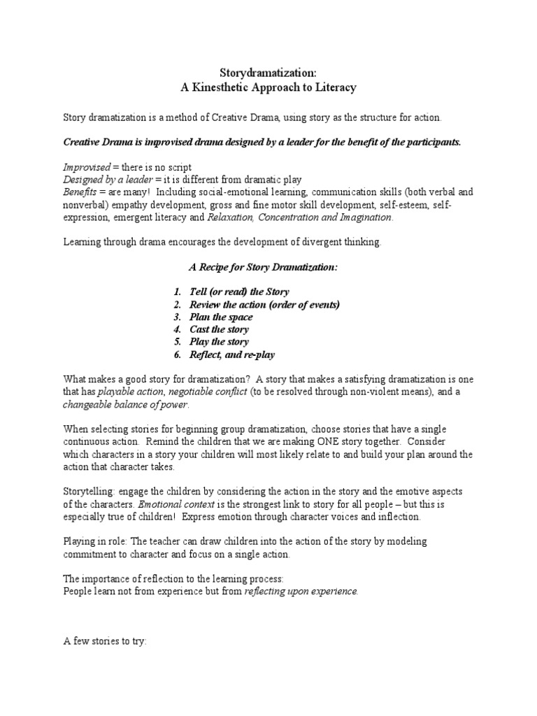 Storydramatization: A Kinesthetic Approach To Literacy | PDF ...