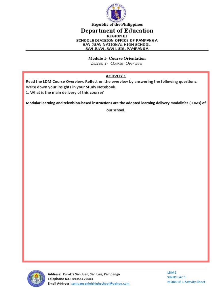 LDM2 Module 1 Activity Sheet | PDF | Facilitator | Learning
