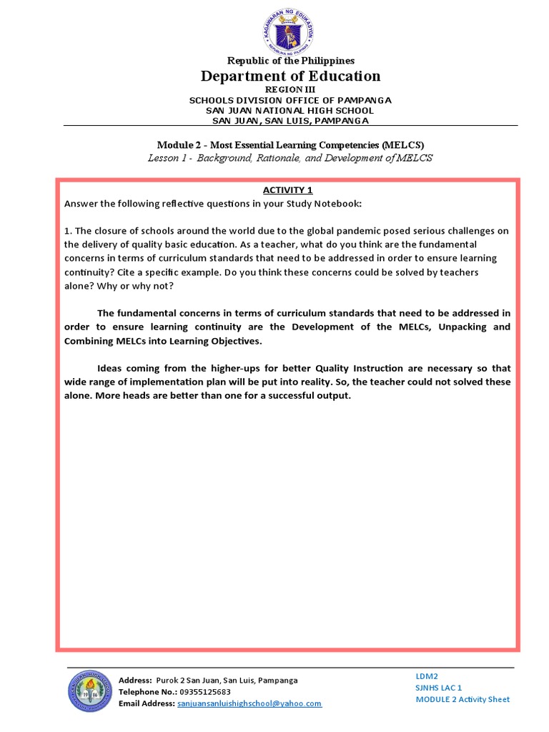 LDM2 Module 2 Activity Sheet | PDF | Curriculum | Education Theory