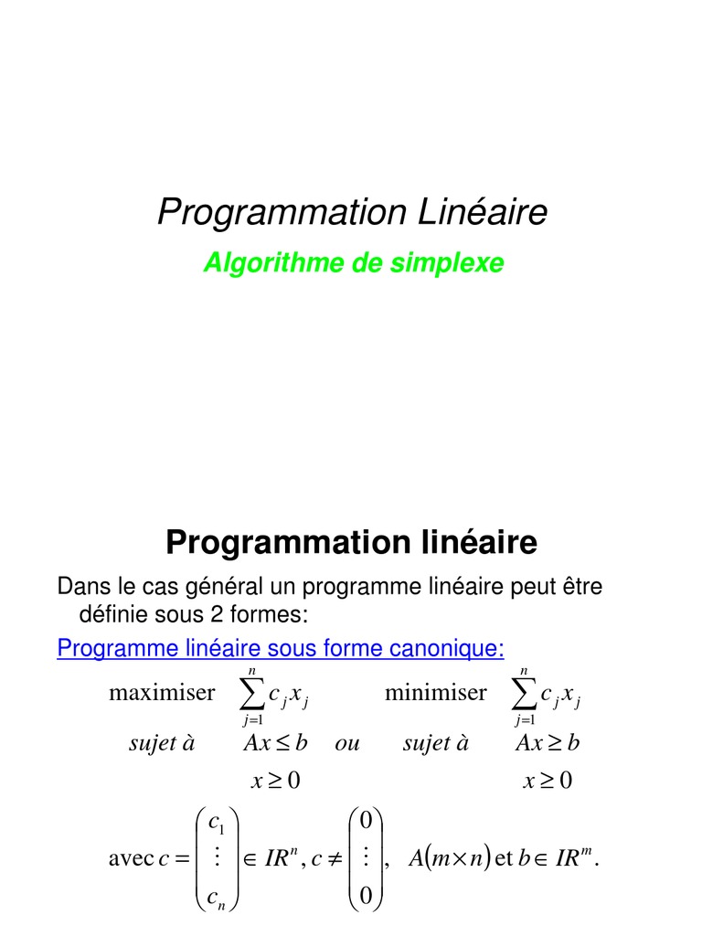 Chapitre 1 Algorithme de Simplexe | PDF | Optimisation linéaire | Algèbre linéaire