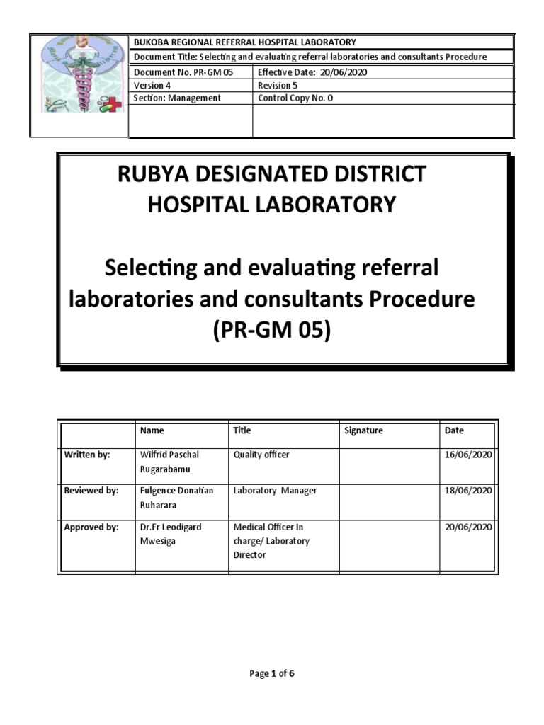 Referral Laboratory Evaluation Procedure | PDF | Audit | Laboratories