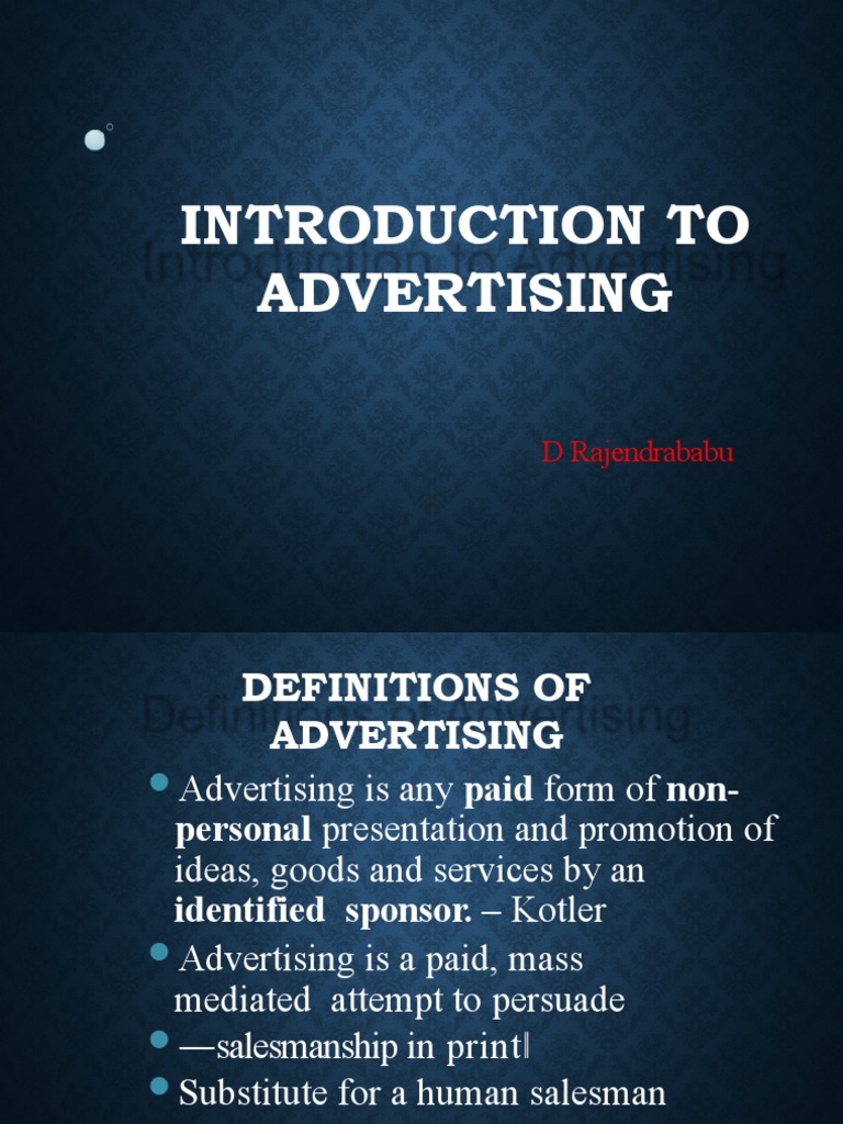 Introduction To Advertising: D Rajendrababu | PDF | Advertising ...