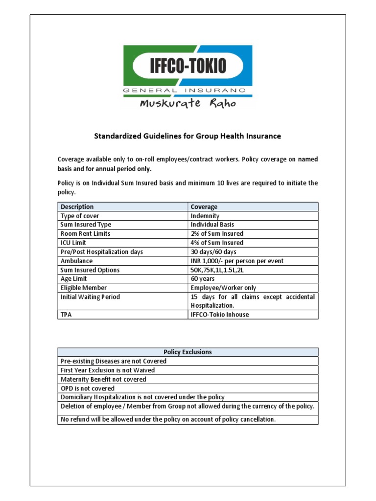 ITGI Standard Guidelines For Group Health Insurance | PDF | Insurance ...