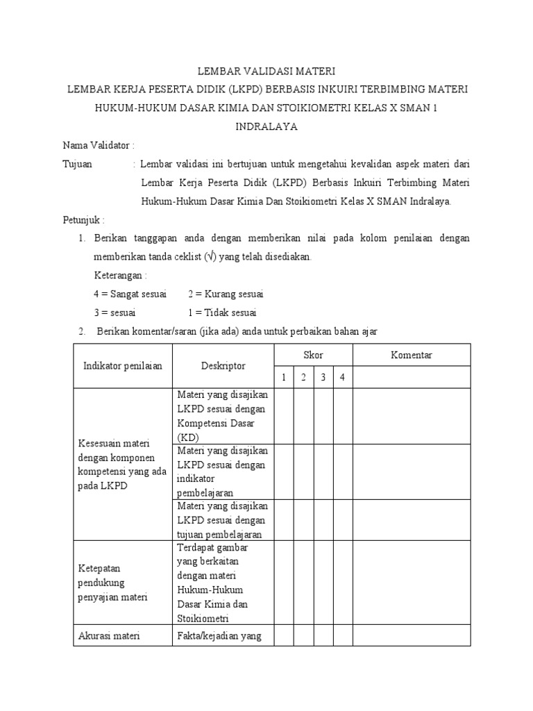 Lembar Validasi Materi | PDF