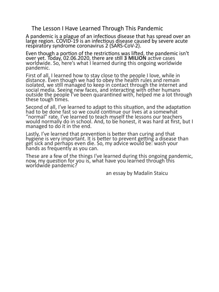 The Lesson I Have Learned Through This Pandemic. | PDF | Self ...