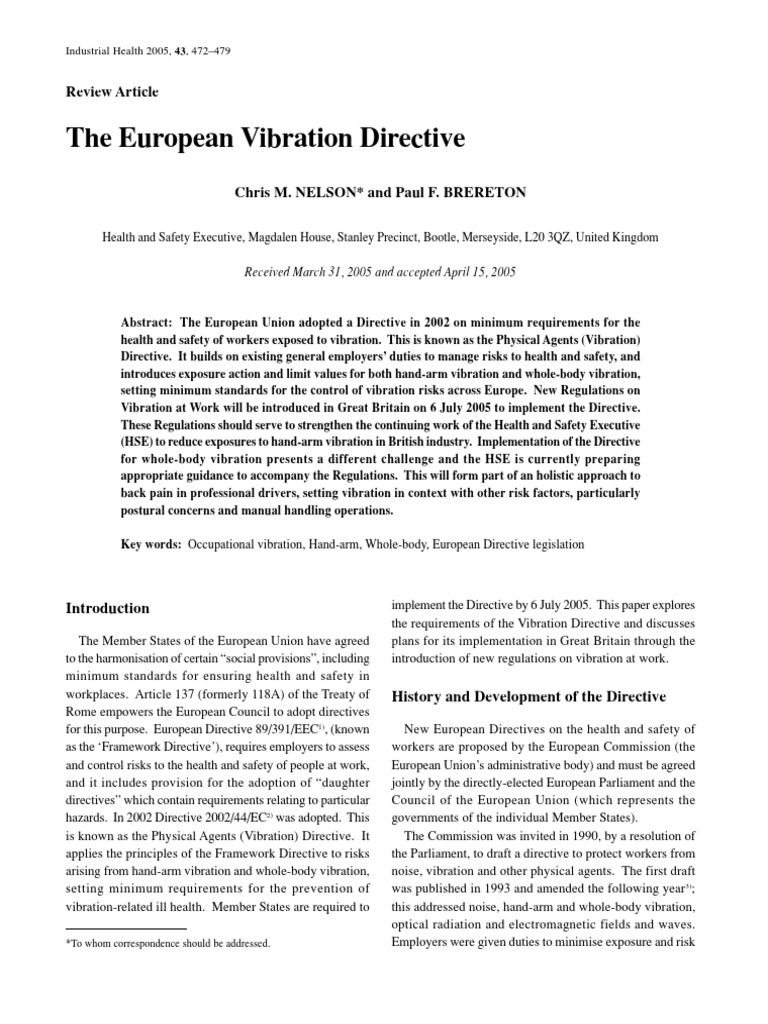 The European Vibration Directive: Review Article | Download Free PDF ...