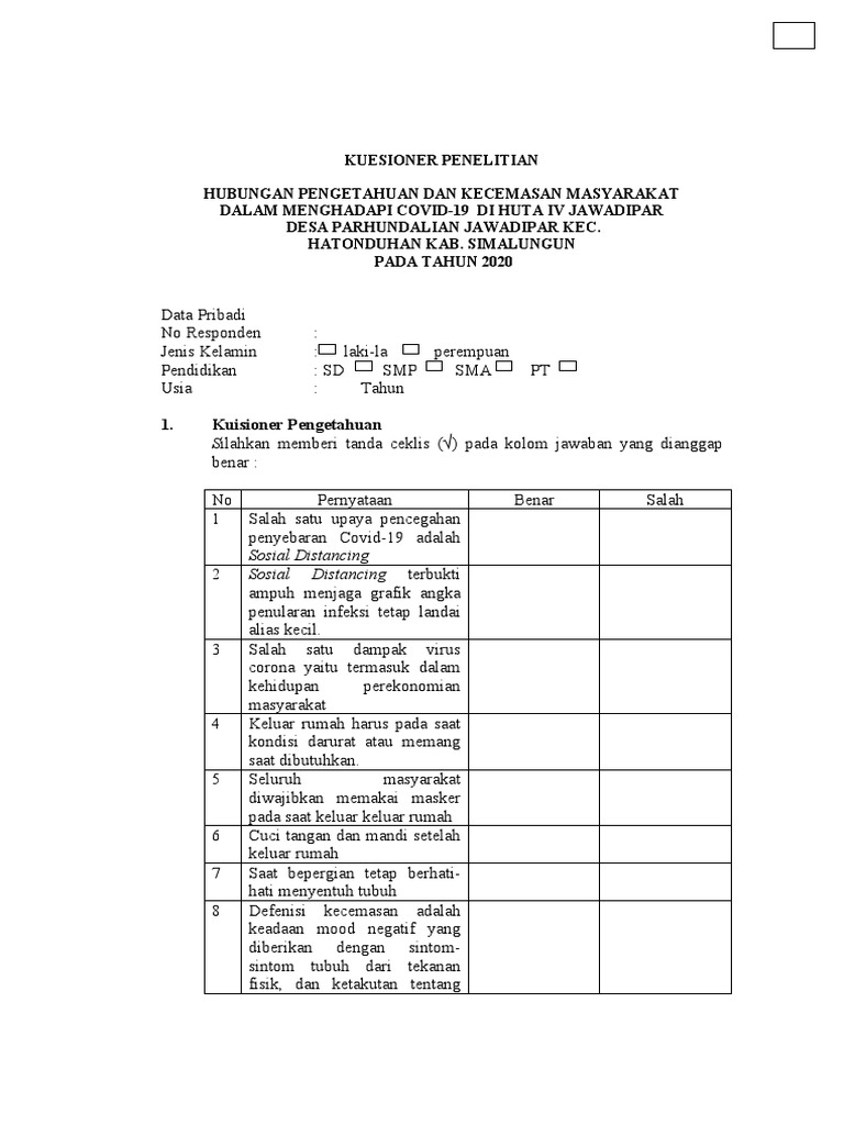 KUESIONER Kecemasan | PDF