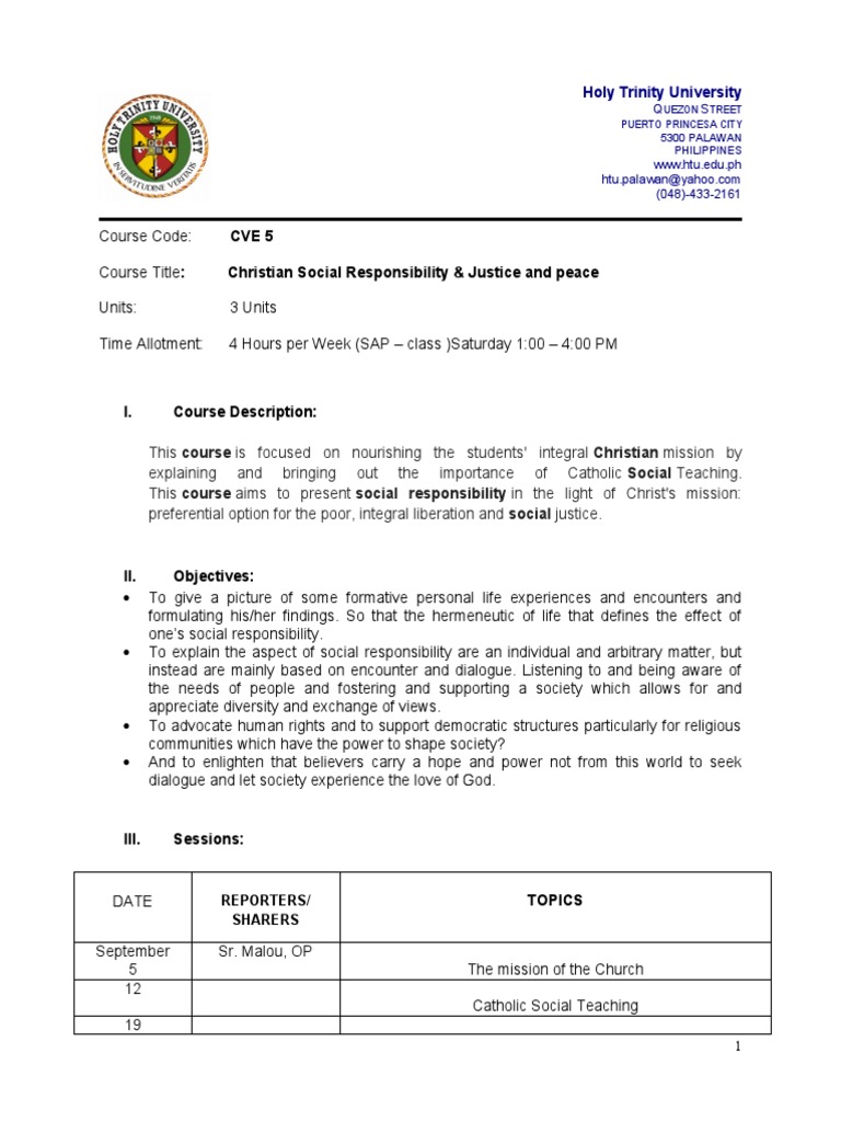 Christian Social Responsibility Course | PDF | Catholic Social Teaching ...