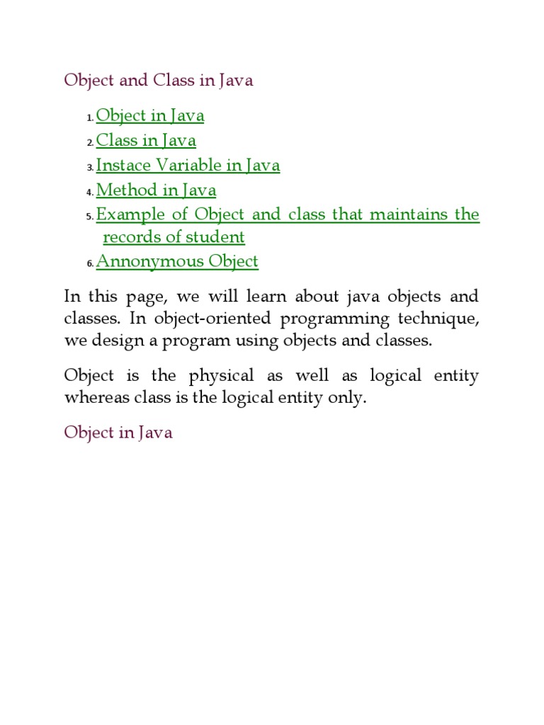Object and Class in Java | PDF | Class (Computer Programming) | Object ...