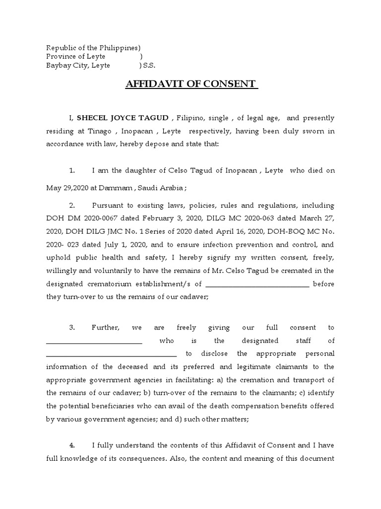 Affidavit of Consent | PDF | Affidavit | Public Sphere