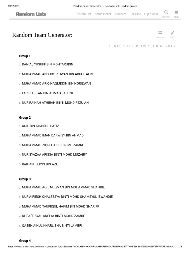 Random Team Generator - 1dahlia PDF | PDF