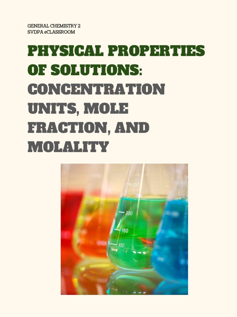 Concentration Units, Mole Fractions, and Molality PDF | Download Free ...